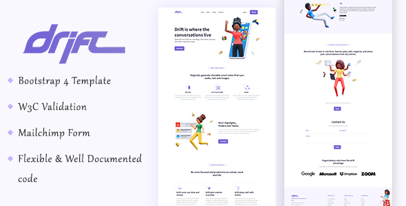 Drift Bootstrap Landing Page for Startups by anshul