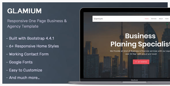 Glamium - One Page Multipurpose HTML5 Template by Themesdesign